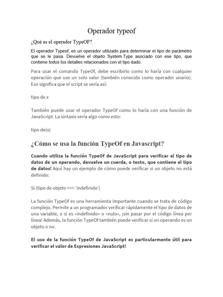 Operador Typeof | PDF | Variable (informática) | Lenguaje de programación
