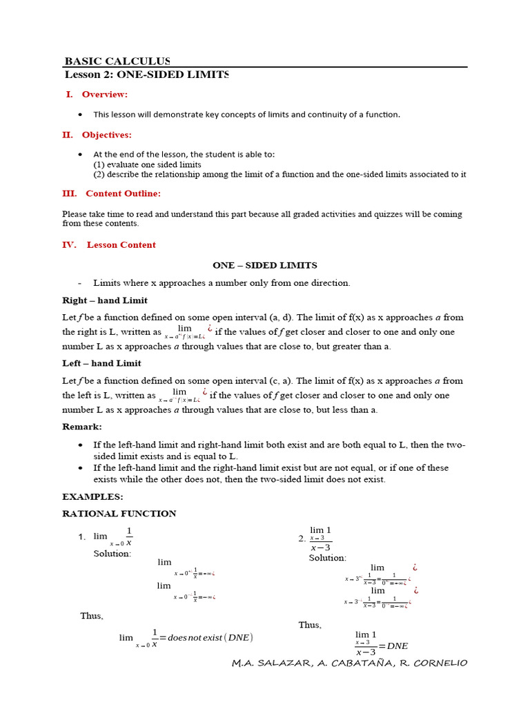 Lesson 2. One Sided Limits Basic Calculus | PDF | Function (Mathematics) | Real Analysis