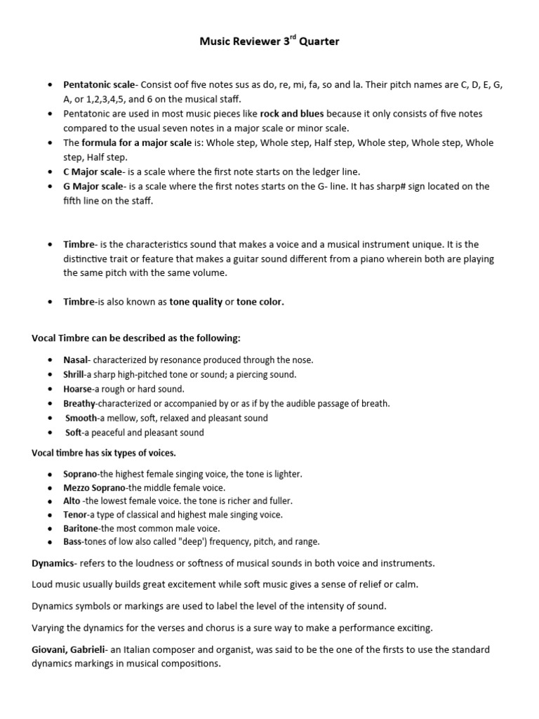 Music Reviewer 3rd Quarter | PDF | Scale (Music) | Human Voice
