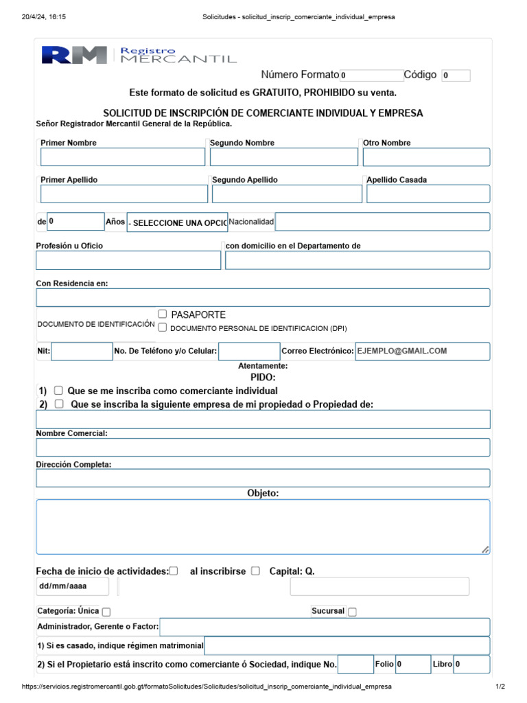 Registro Mercantil de Una Sociedad | PDF | Derecho