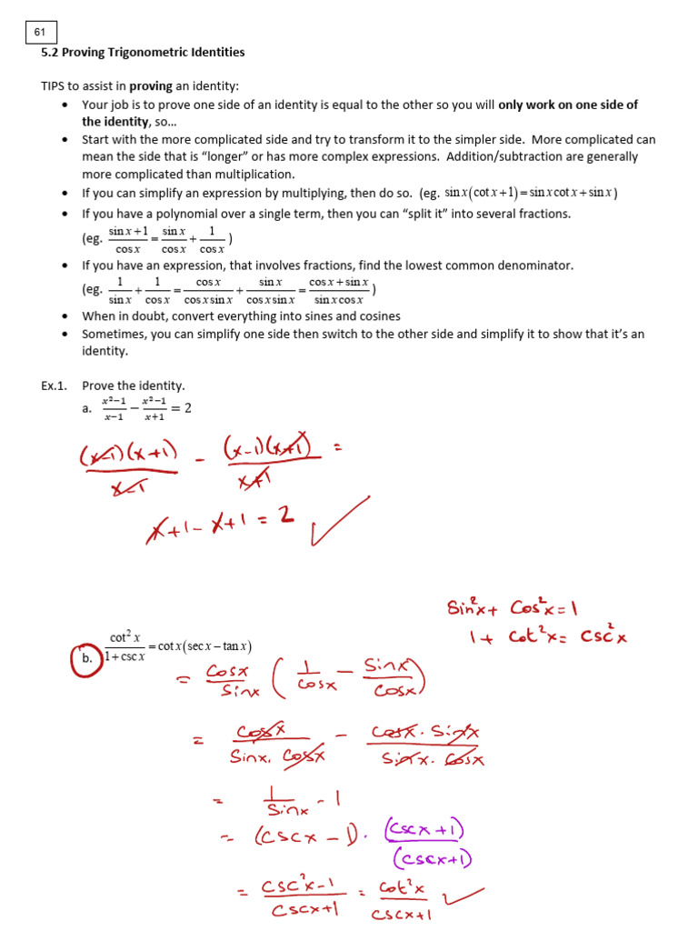 Proving Trigonometric Identities Guide | PDF | Trigonometric Functions | Combinatorics