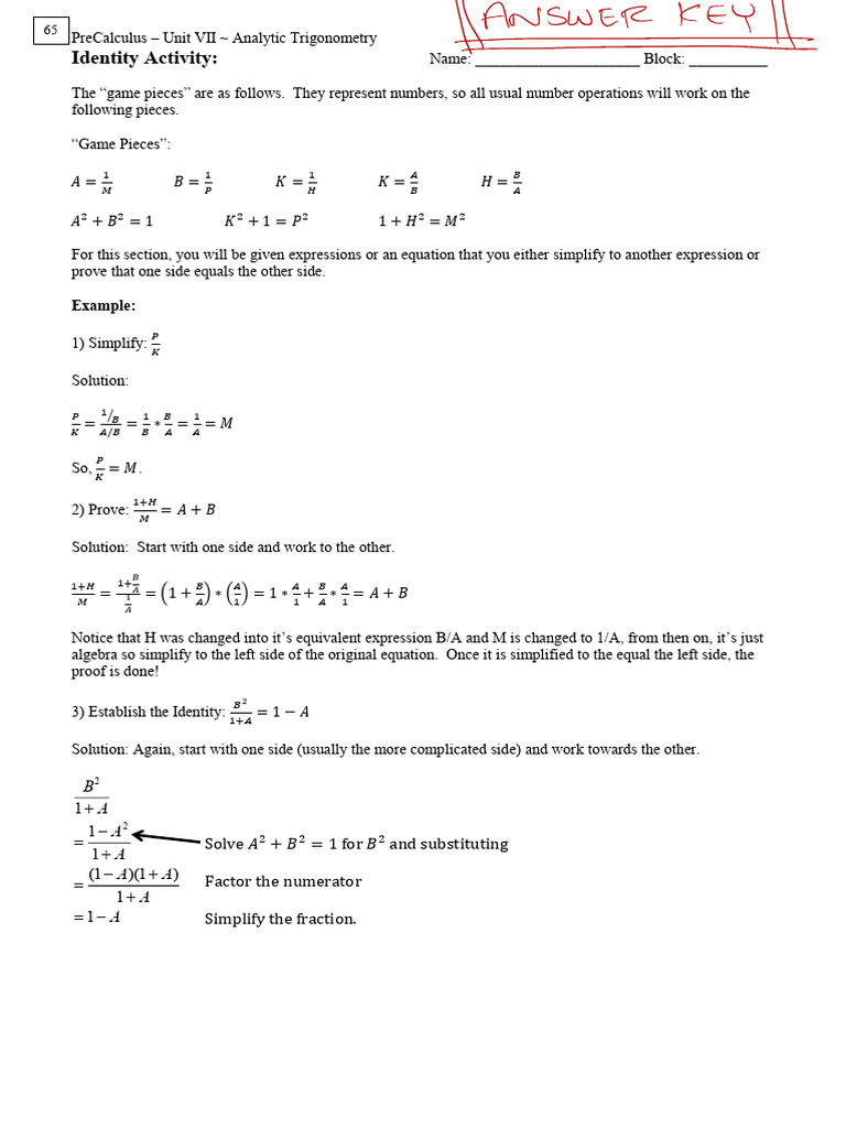 L. 5.1 Day 1 Identity Game Answer Key | PDF | Equations | Mathematical ...