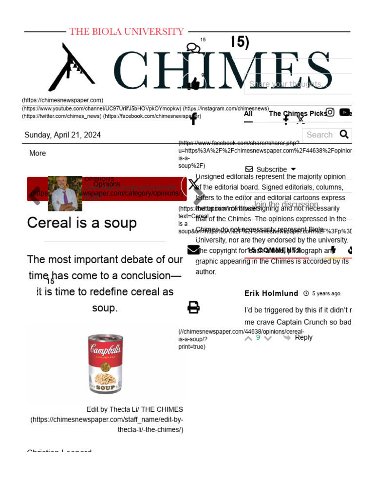 Cereal Is A Soup - The Chimes | PDF | Truth | Foods
