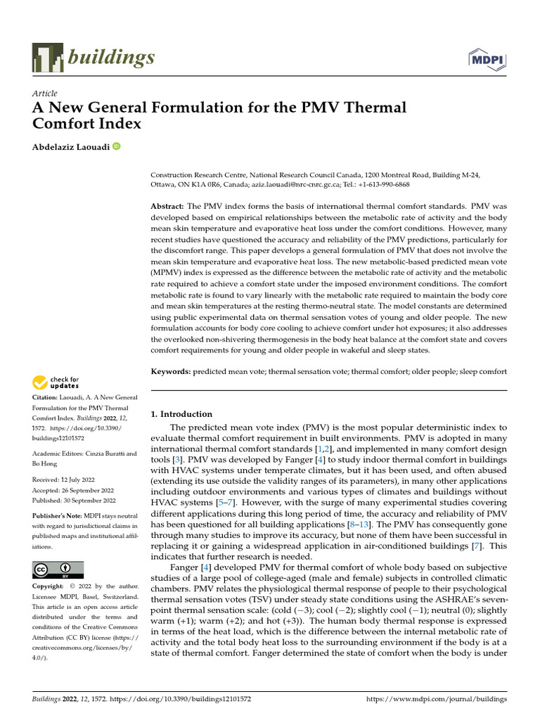 A New General Formulation for the PMV Thermal Comfort Index | PDF ... A New General Formulation for the PMV Thermal Comfort Index | PDF ...