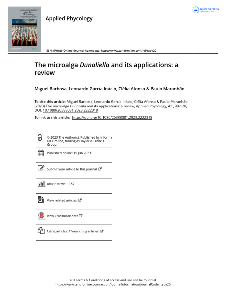 The Microalga Dunaliella and Its Applications A Review | PDF | Carotenoid | Biology
