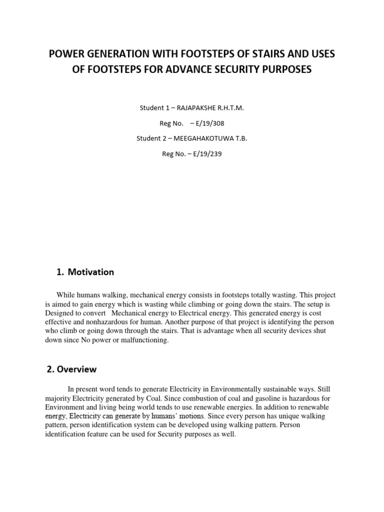 Power Generation With Footsteps of Stairs and Uses of Footsteps For ...