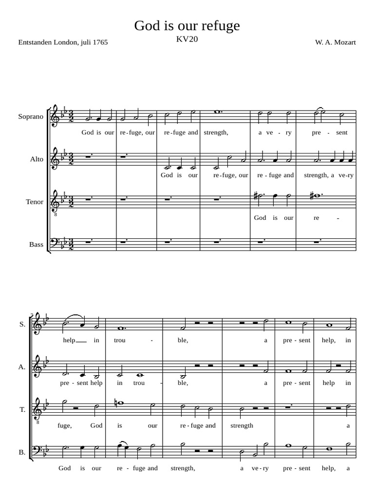 Mozart's "God is Our Refuge" KV20 | PDF | Vocal Music | Choral Music