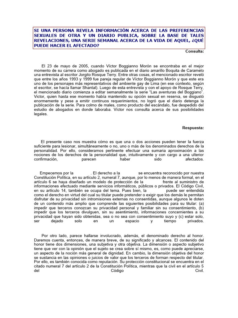 Si Una Persona Revela Información Acerca de Las Preferencias Sexuales ...