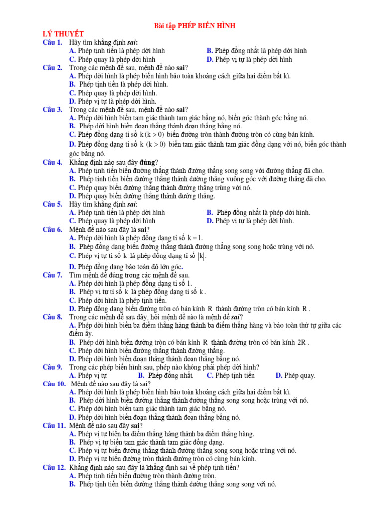 BT chuyên đề-Phép biến hình | PDF