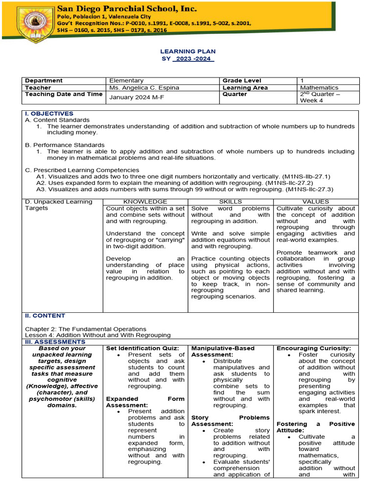 DLP Math 1 Second Grading (Lesson 4) | PDF | Learning | Mathematics