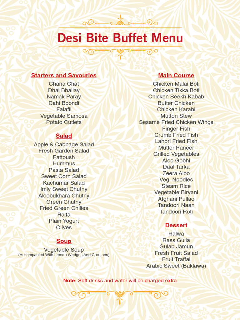 Desi Bite Restaurant Menu | PDF | Salad | Cuisine