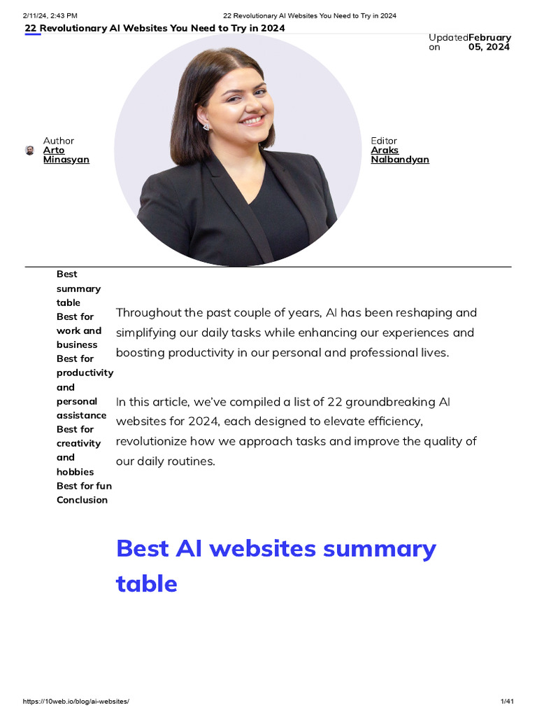 22 Revolutionary AI Websites You Need To Try in 2024 | PDF | Artificial ...