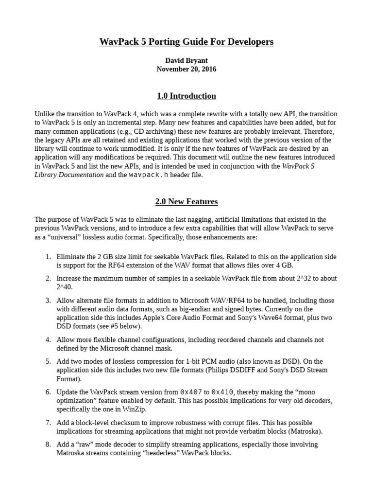 WavPack 5 Porting Guide For Developers | Download Free PDF | Digital ...