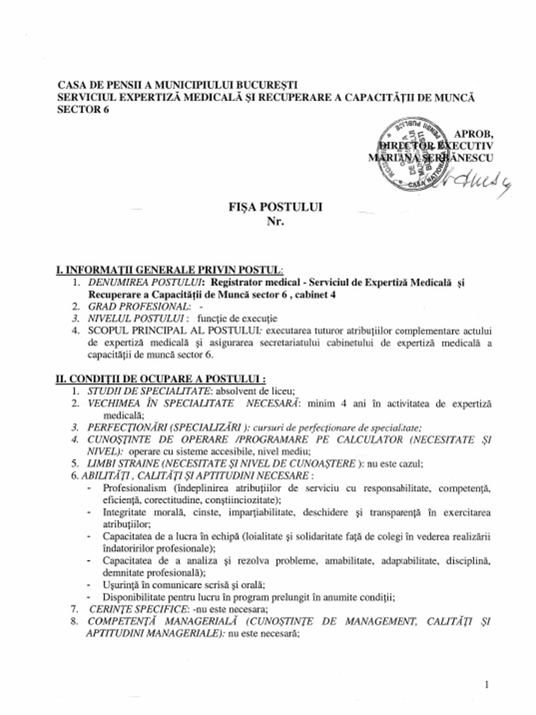 Fisa Post Registrator Medical 1 | PDF