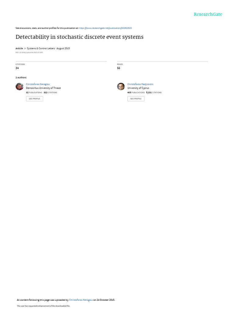 Detectability in Stochastic Discrete Event Systems | PDF | Sequence | Mathematics