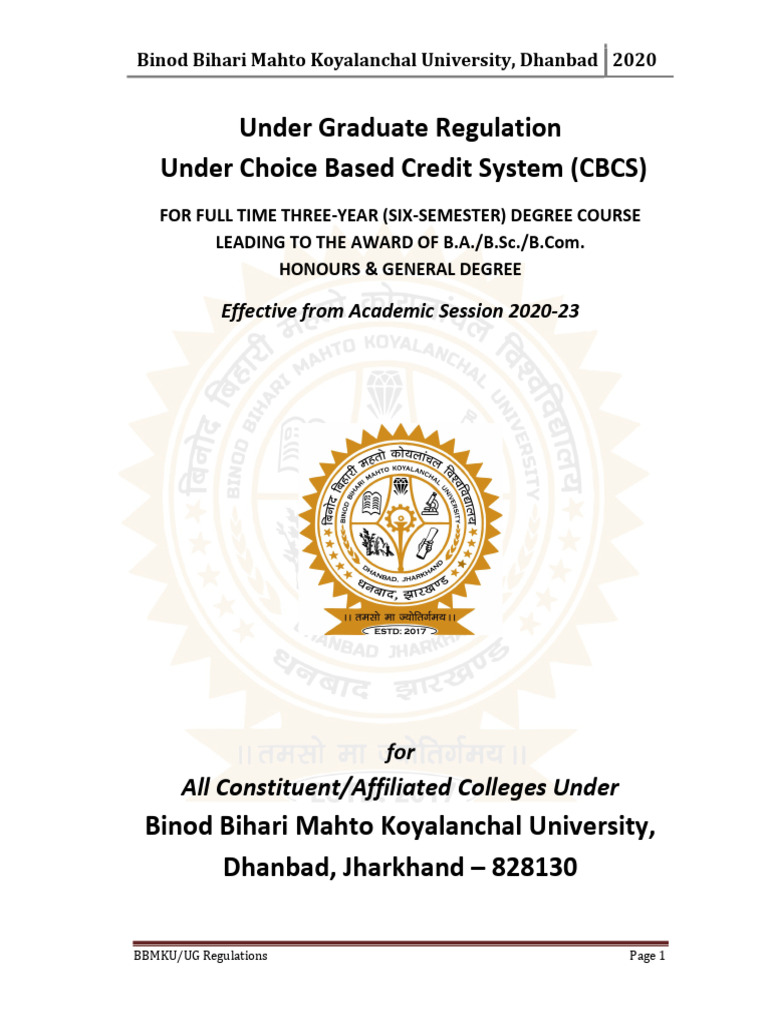 Revised Final BBMKU UG Regulation 2020 | PDF | Course Credit ...