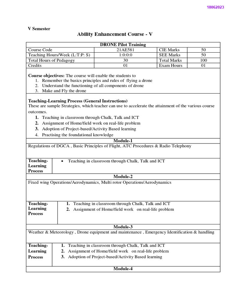 Drone Pilot Syllabus | PDF | Educational Technology | Project Based ...