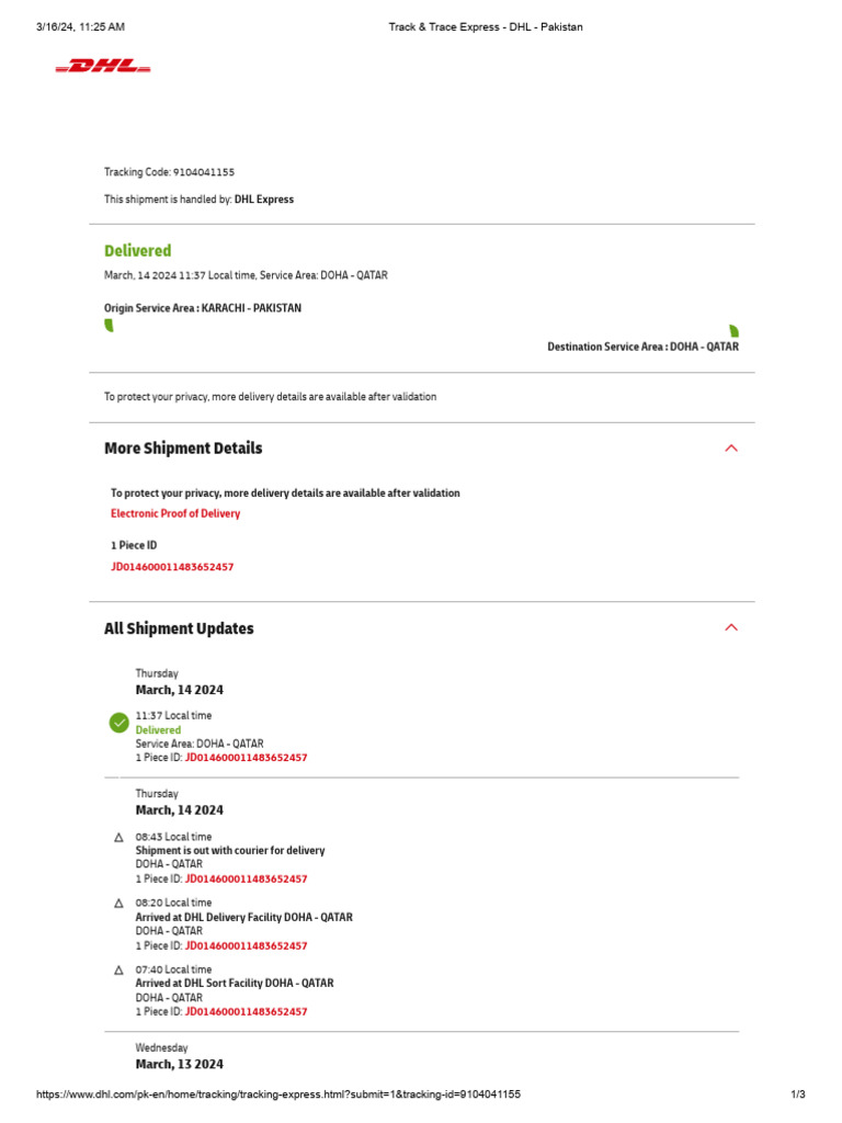 Track & Trace Express - DHL - Pakistan | PDF | Dubai | Qatar