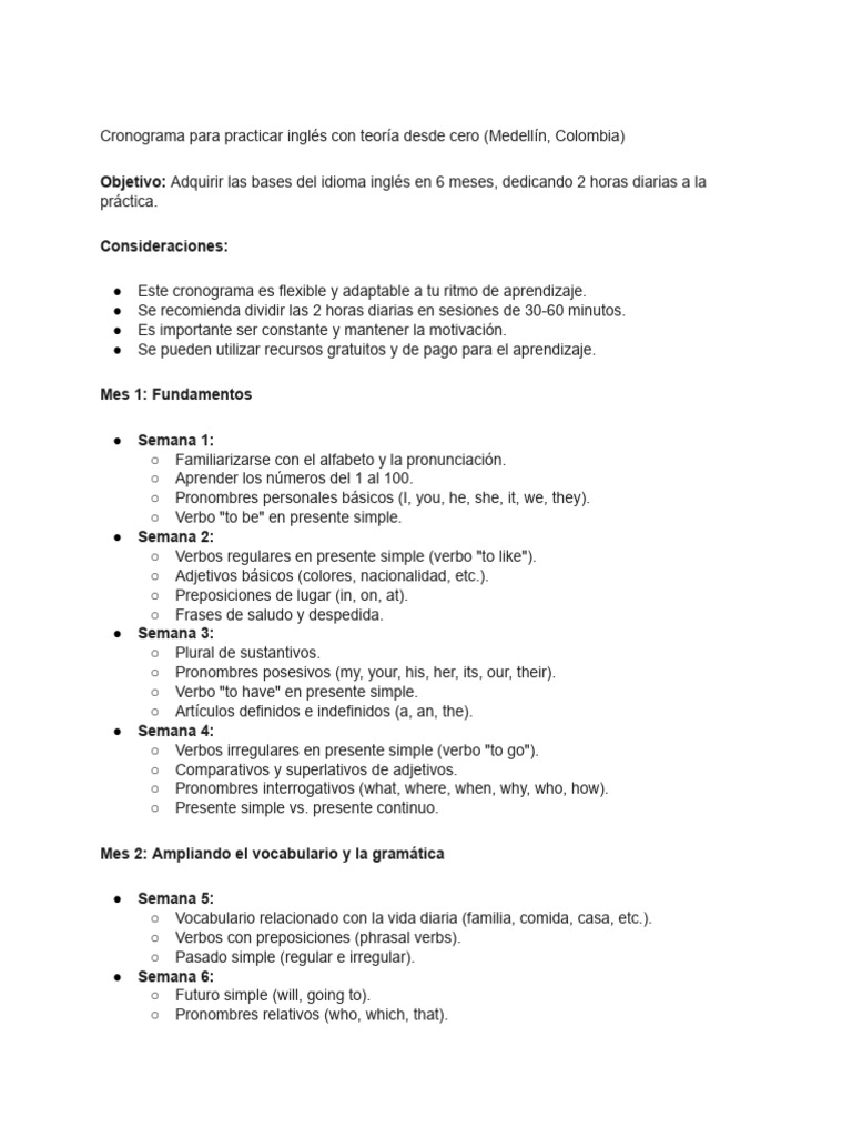 podrías hacerme un cronograma para practicar ingles con teoria desde ... podrías hacerme un cronograma para practicar ingles con teoria desde ...
