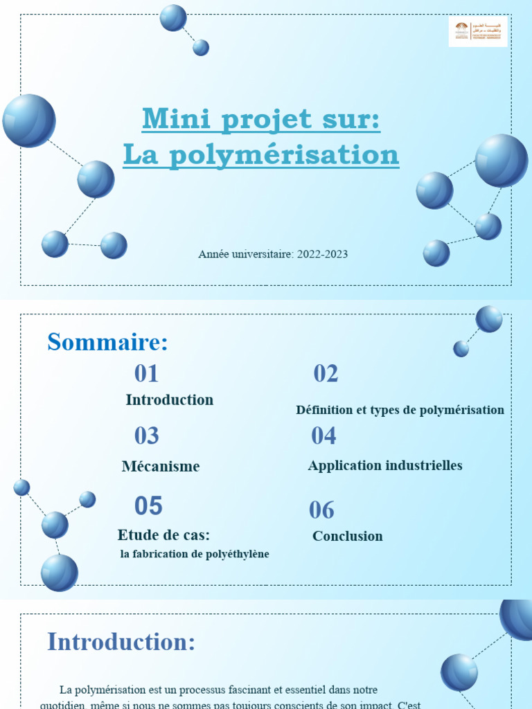 Mini Projet de Polymérisationppt | PDF | Polymérisation | Polymère