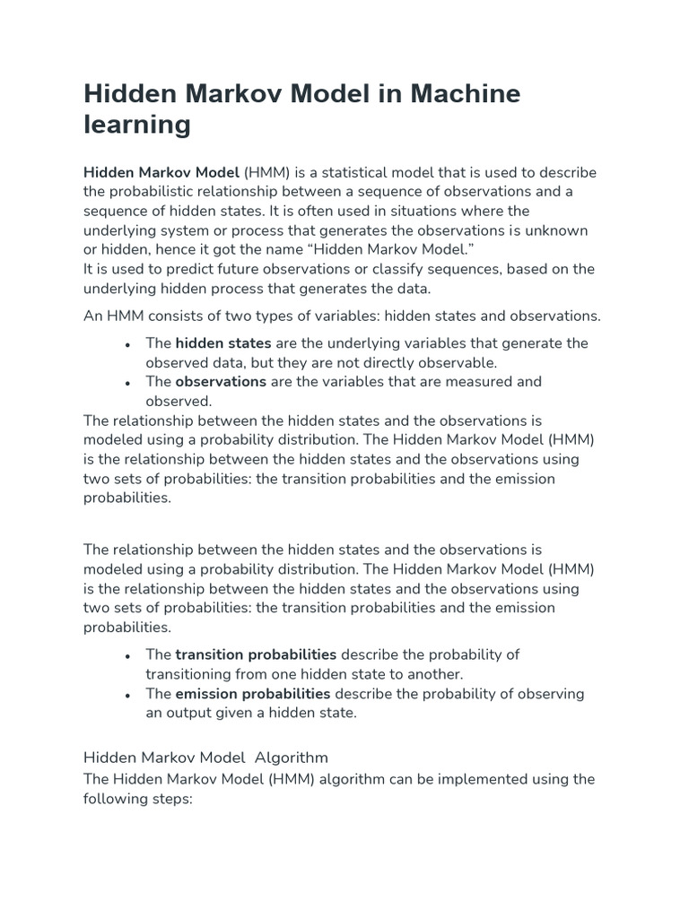 Hidden Markov Model | Download Free PDF | Markov Chain | Applied Mathematics