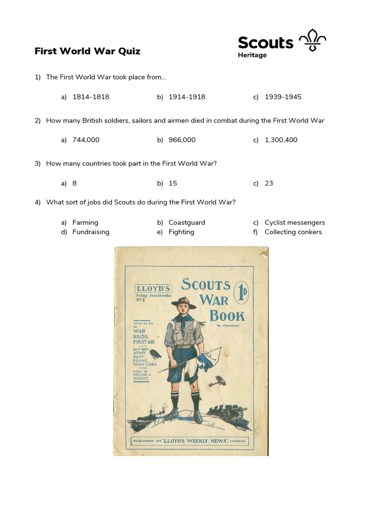 First World War Quiz and Answers | PDF | Scouting | Military