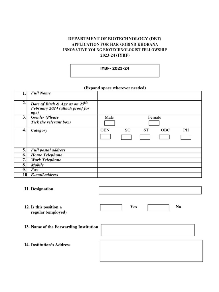 Application Proforma of IYBF Program 2023-24 | Download Free PDF | Biotechnology