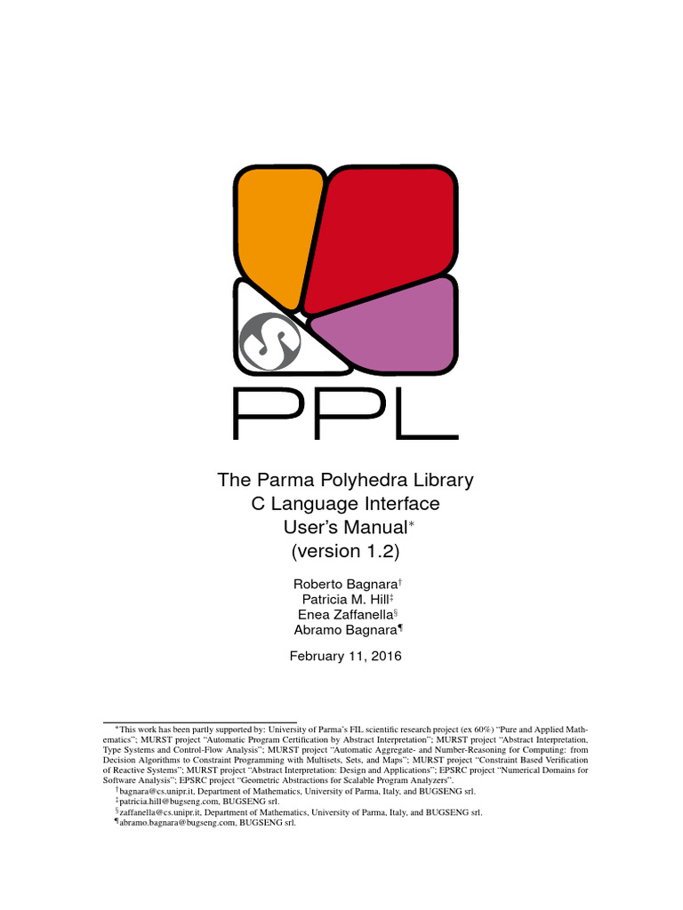 The Parma Polyhedra Library C Language Interface User’s Manual (version ... The Parma Polyhedra Library C Language Interface User’s Manual (version ...