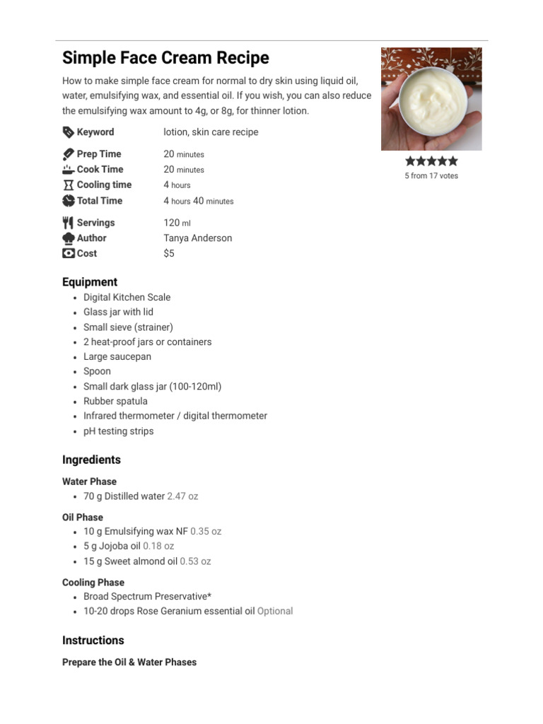 Simple Face Cream Recipe - Lovely Greens | PDF | Sodium Bicarbonate | Water