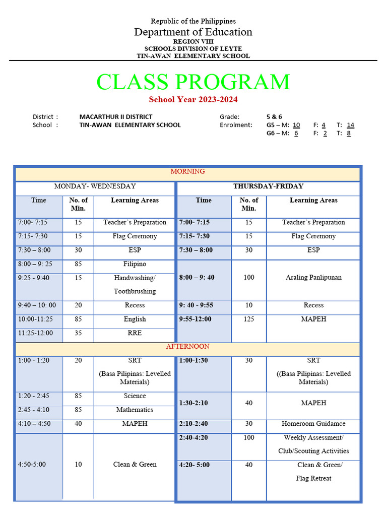 MG Class Program Grade 5 - 6 2023 | PDF