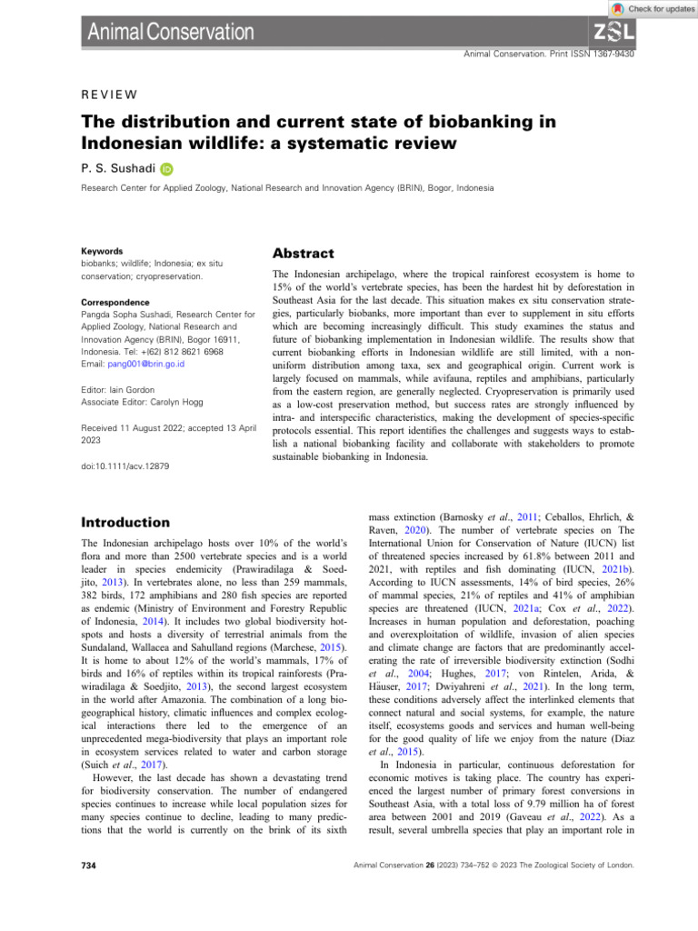 Animal Conservation - 2023 - Sushadi - The Distribution and Current State of Biobanking in ...