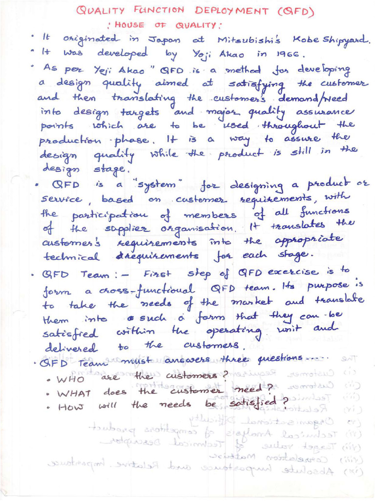 QFD Notes With Example 1 | PDF