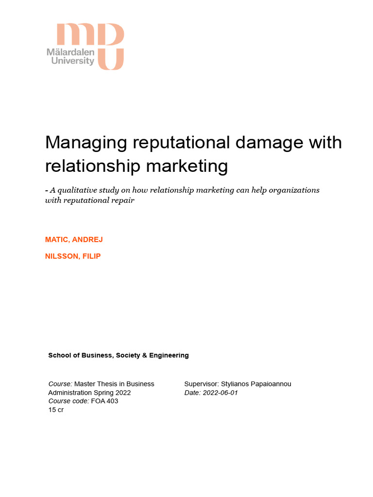 FULLTEXT01 | PDF | Reputation | Marketing
