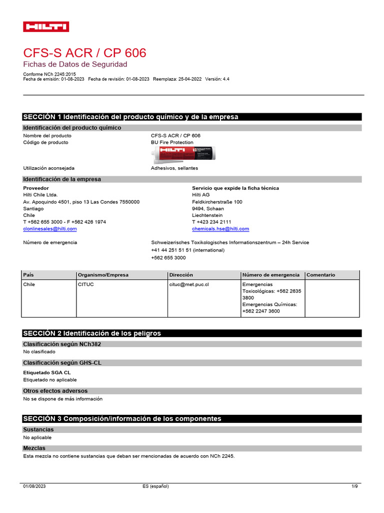 Material Safety Datasheet CFS S ACR CP 606 ES Material Safety Datasheet IBD WWI ...