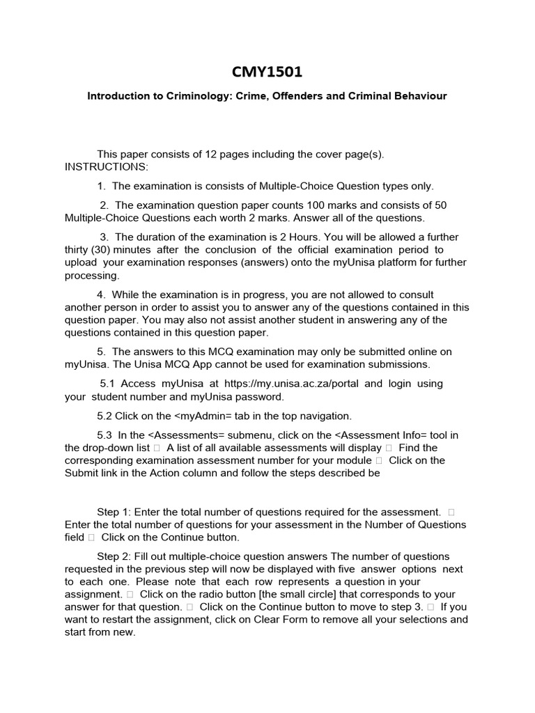 CMY1501 Criminology Exam Guidelines | PDF | Criminal Justice | Crime ...
