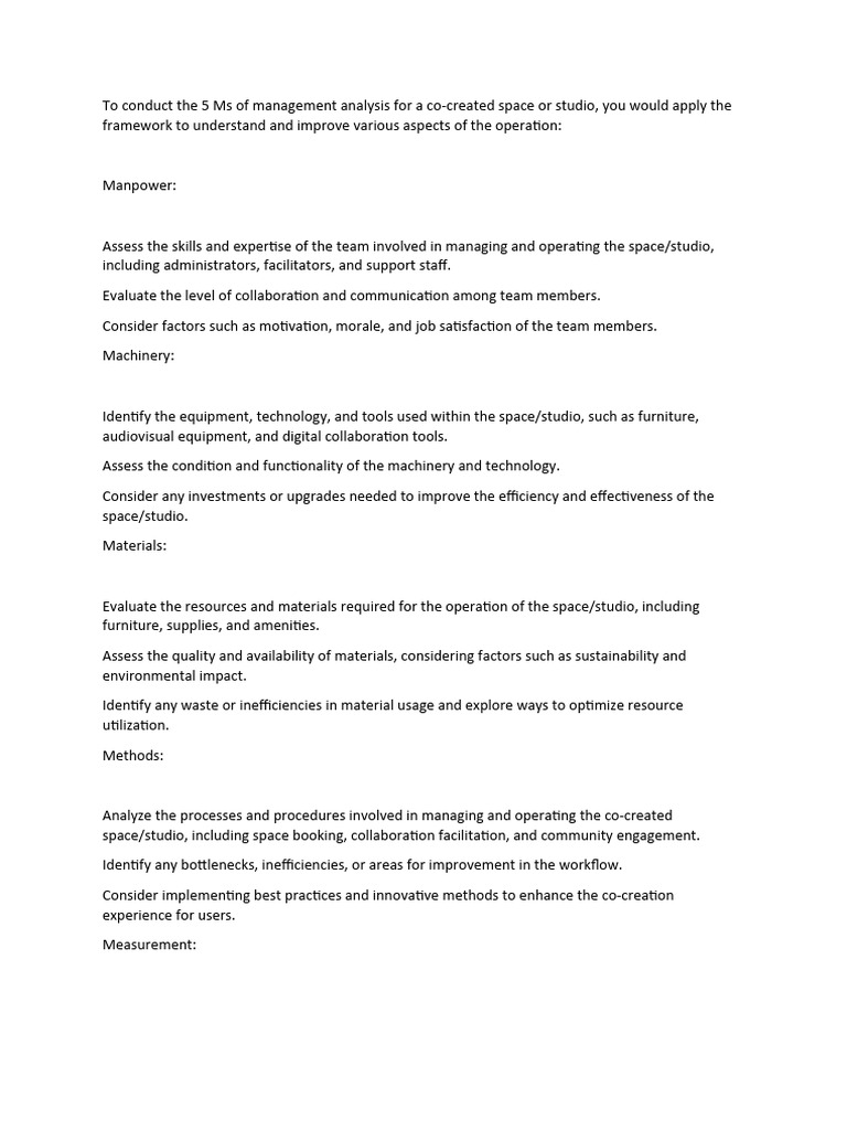 To Conduct The 5 Ms of Management Analysis | PDF | Art