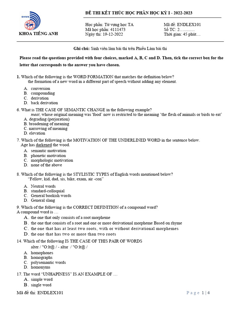 De Sample Dan Nhap Tu Vung 101 | PDF | Word | Idiom