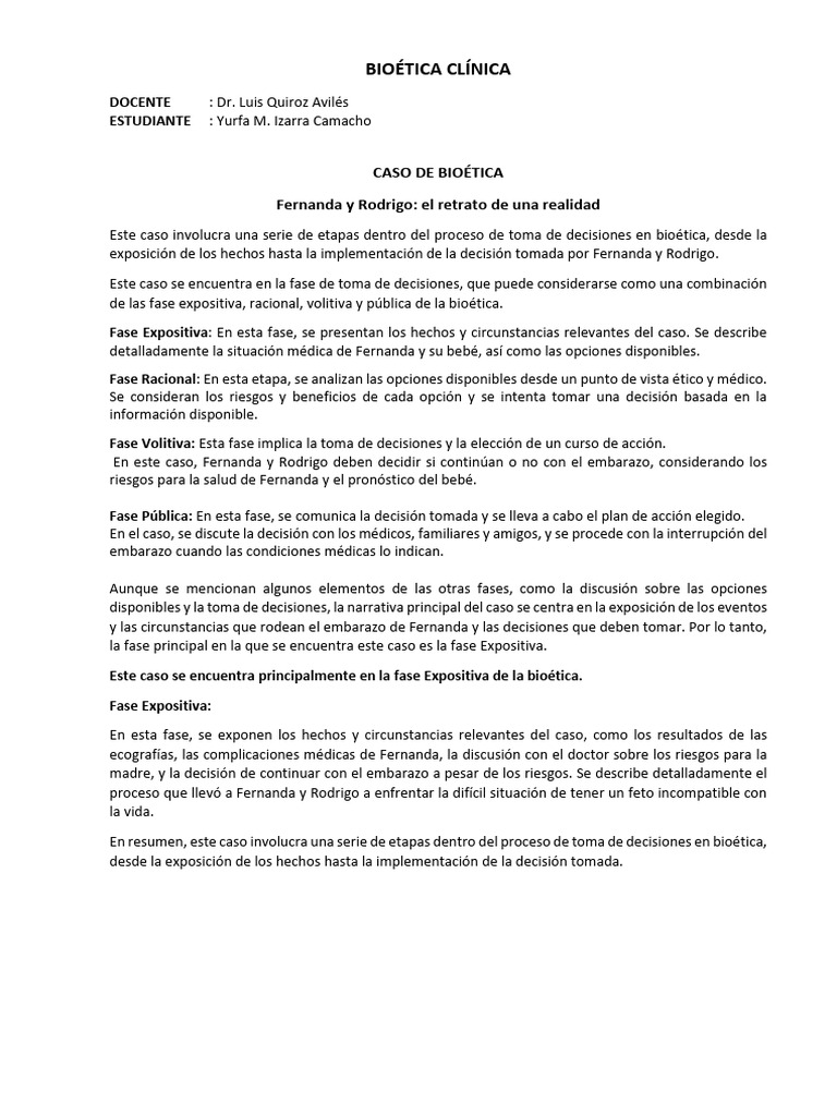Caso Saikewicz: Fernanda y Rodrigo | PDF | Toma de decisiones | Bioética