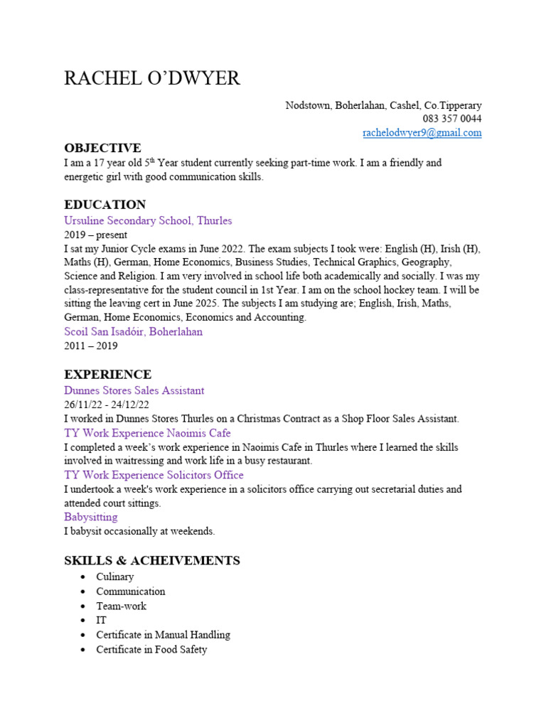 Rachel O'Dwyer: Objective | PDF