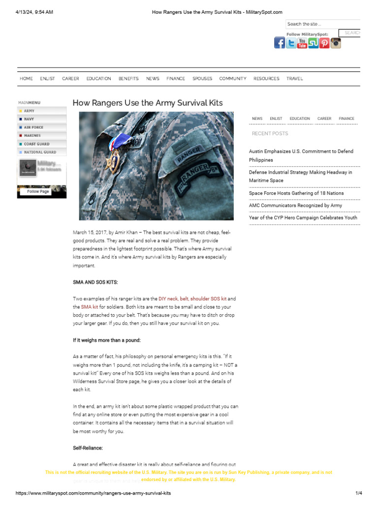 How Rangers Use The Army Survival Kits | PDF