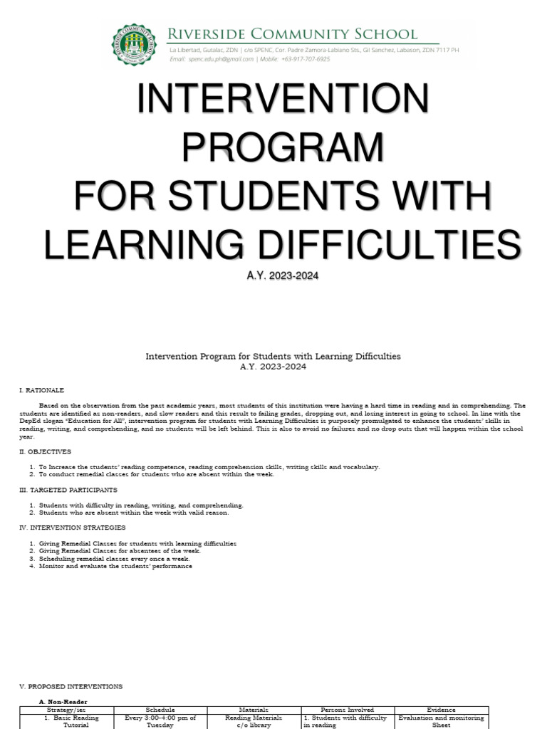 Intervention Program For Students With Learning Difficulties | PDF | Learning Disability ...