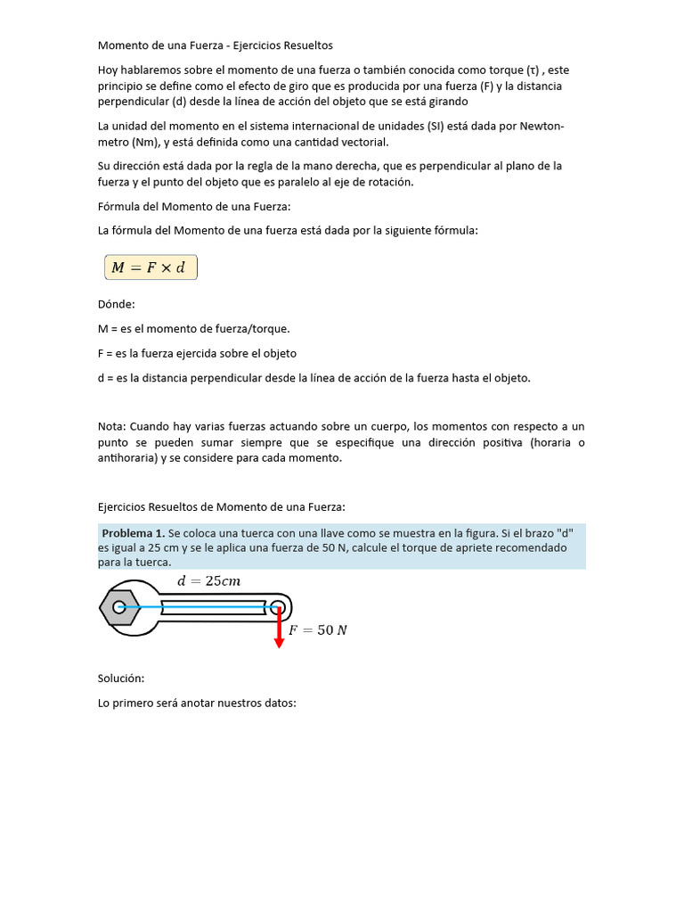 Momento de Una Fuerza | PDF | Esfuerzo de torsión | Fuerza