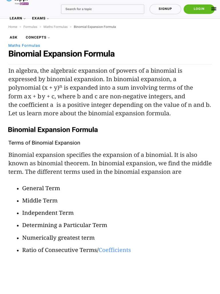 Binomial Expansion Formula Explained | PDF | Mathematical Objects ...