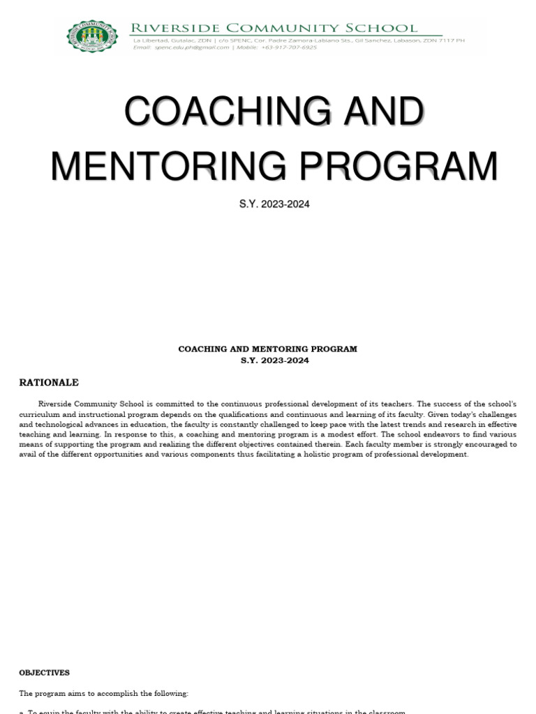 COACHING AND MENTORING PROGRAM | PDF | Mentorship | Schools