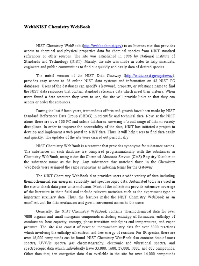NIST Chemistry WebBook | PDF | Chemical Substances | Enthalpy