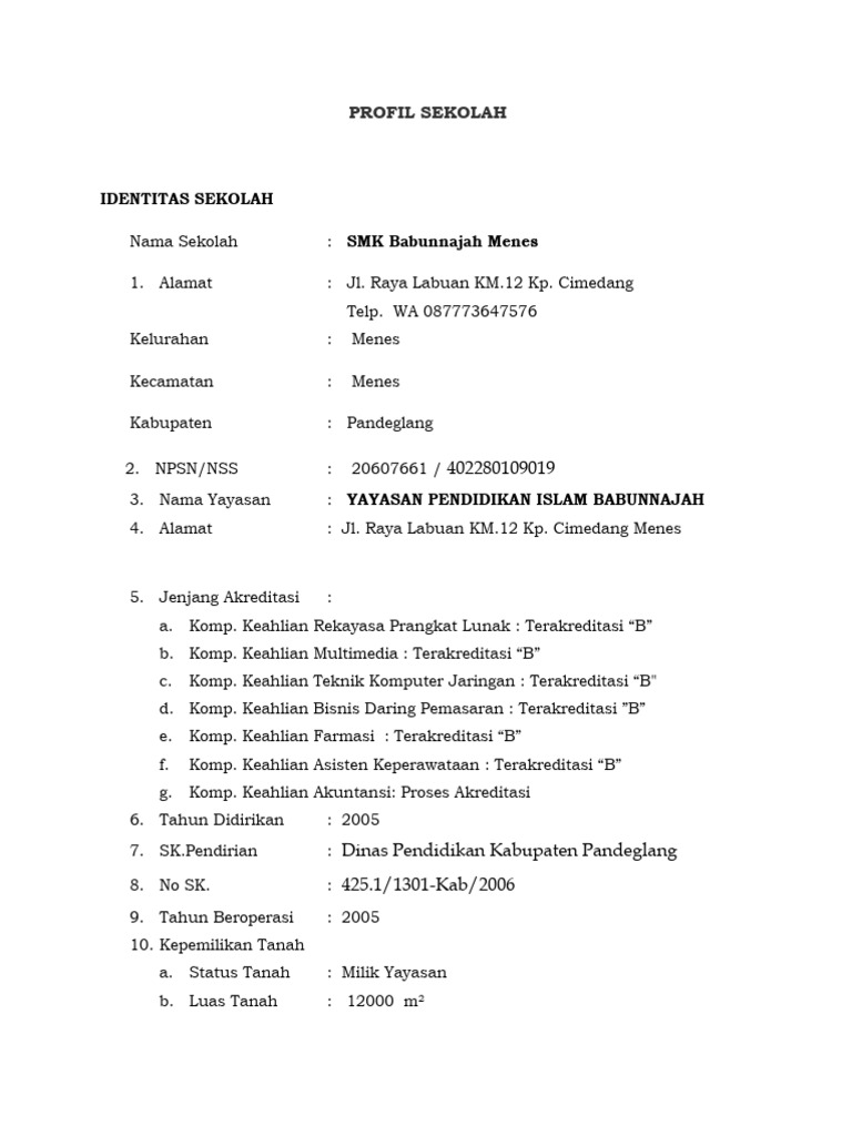 Profil SMK Babunnajah Menes Pandeglang | PDF