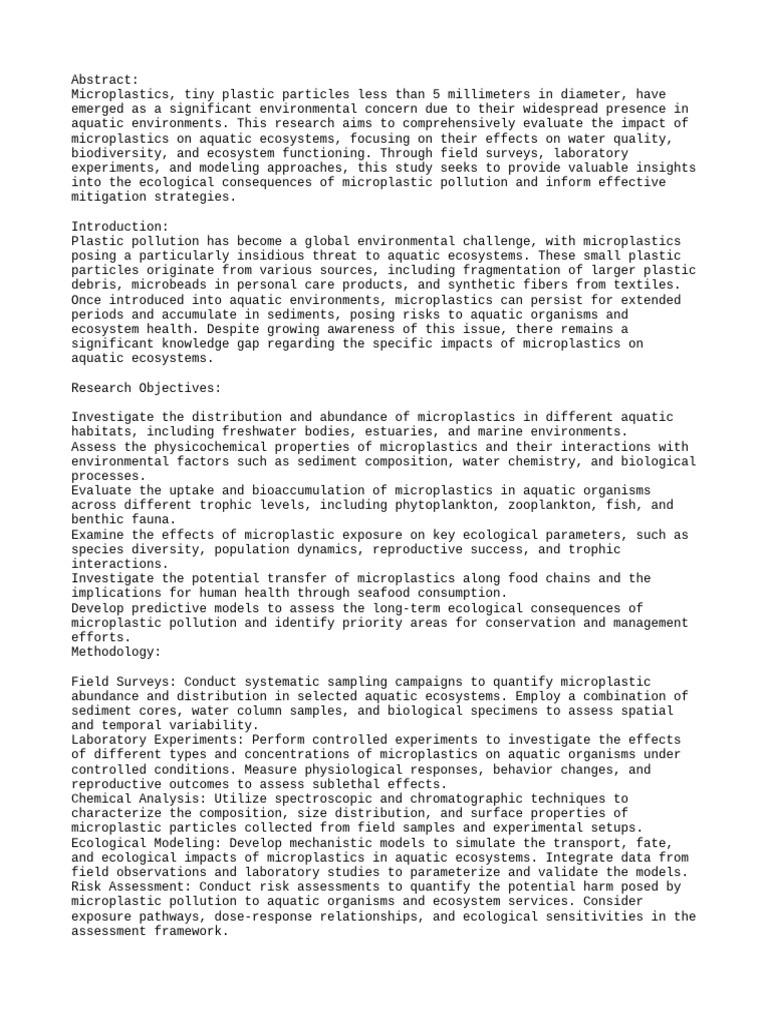 Assessing The Impact Of Microplastics On Aquatic Ecosystems Pdf