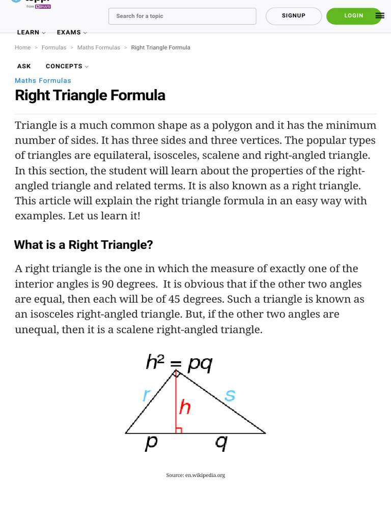 RightTriangleFormulaDefinition, Formulas, SolvedExamples 1710827653289 ...