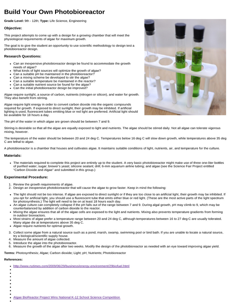 Building An Algae Photobioreactor | Download Free PDF | Biology | Nature