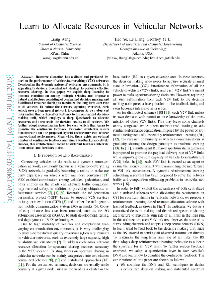 Learn To Allocate Resources in Vehicular Networks | PDF | Deep Learning | Telecommunications